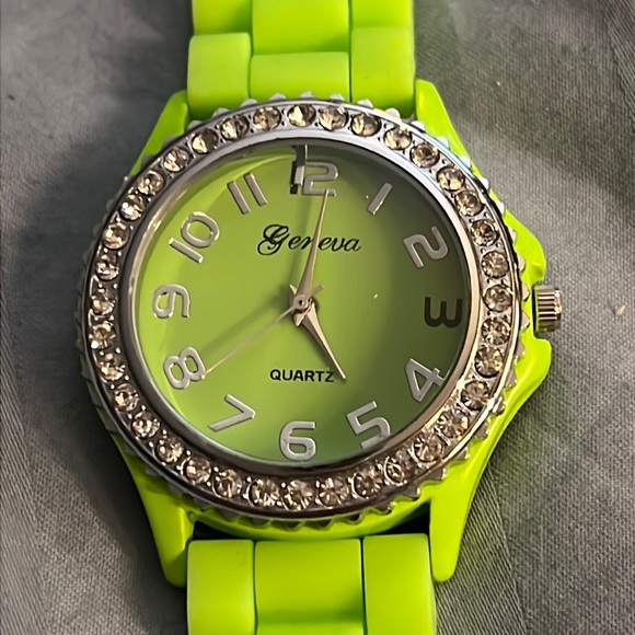 Accessories | Lime Green Rubber And Crystal Watch With New Battery ...